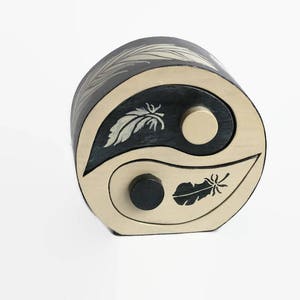 Yin Yang Box Feathers Jewelry Box Wooden Mini Chest Feathers Box Yin ...
