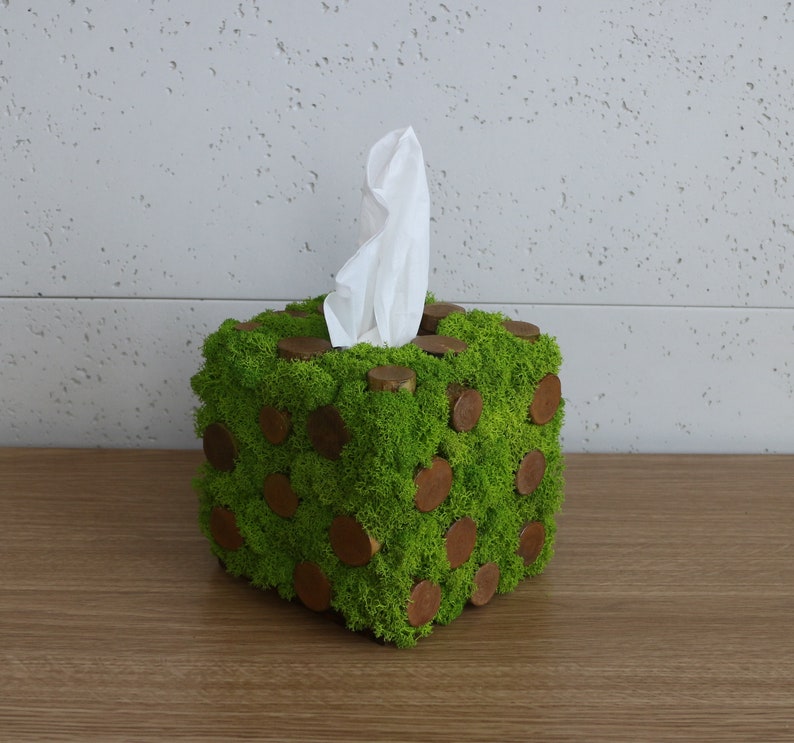 Green Moss Decor Moss Tissue Box Bathroom Accessory Rustic Style Wooden ...