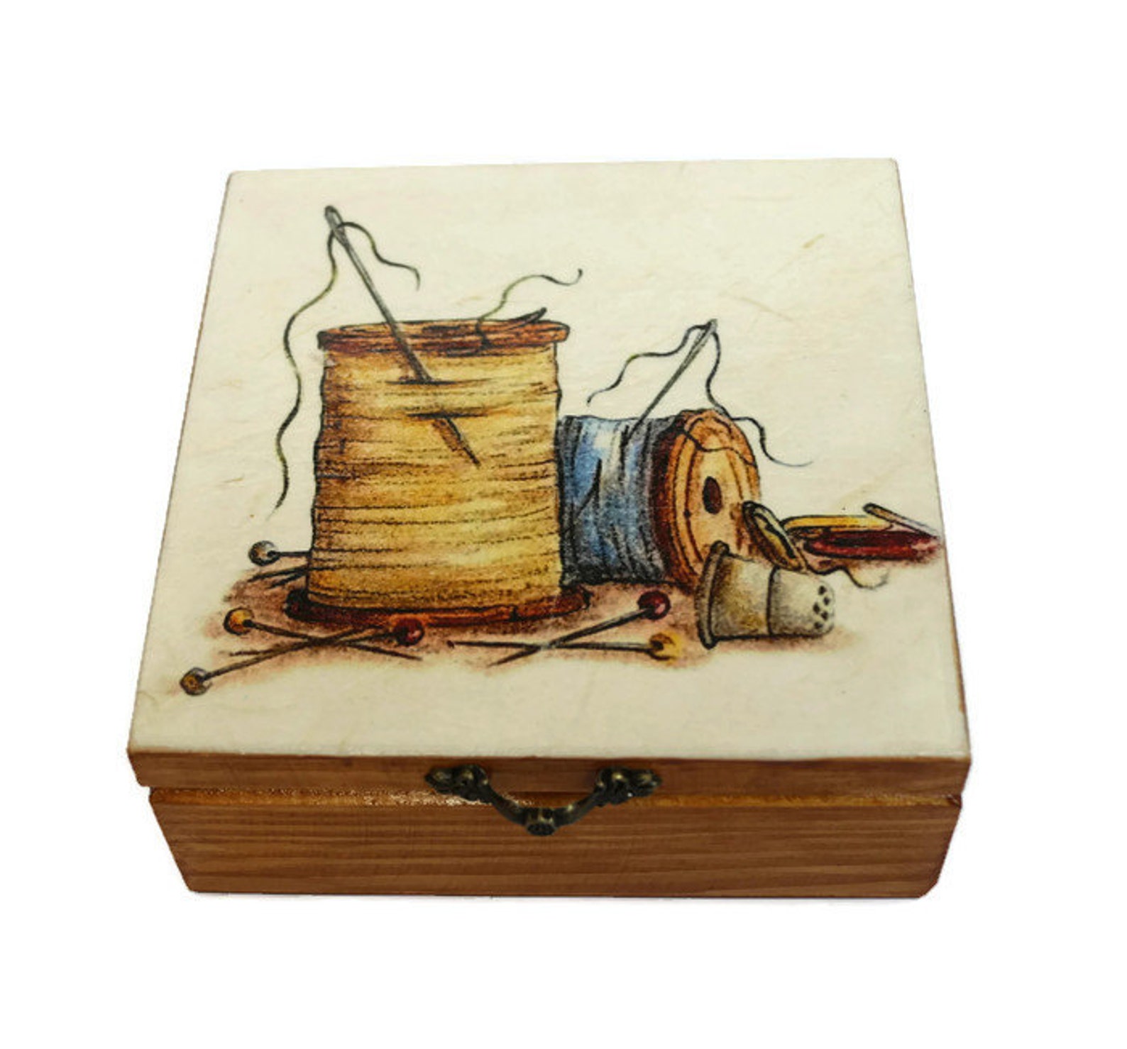 Sewing Box Thread Box Needles Box Small Sewing Box Keepsake Button Box ...