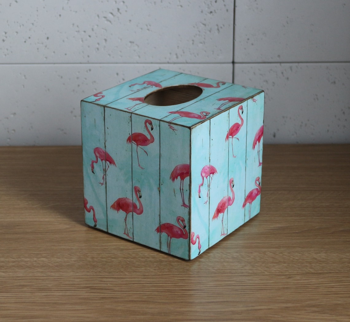 Tissue Box Cover Flamingo Square Tissue Box Flamingo Decor Old | Etsy