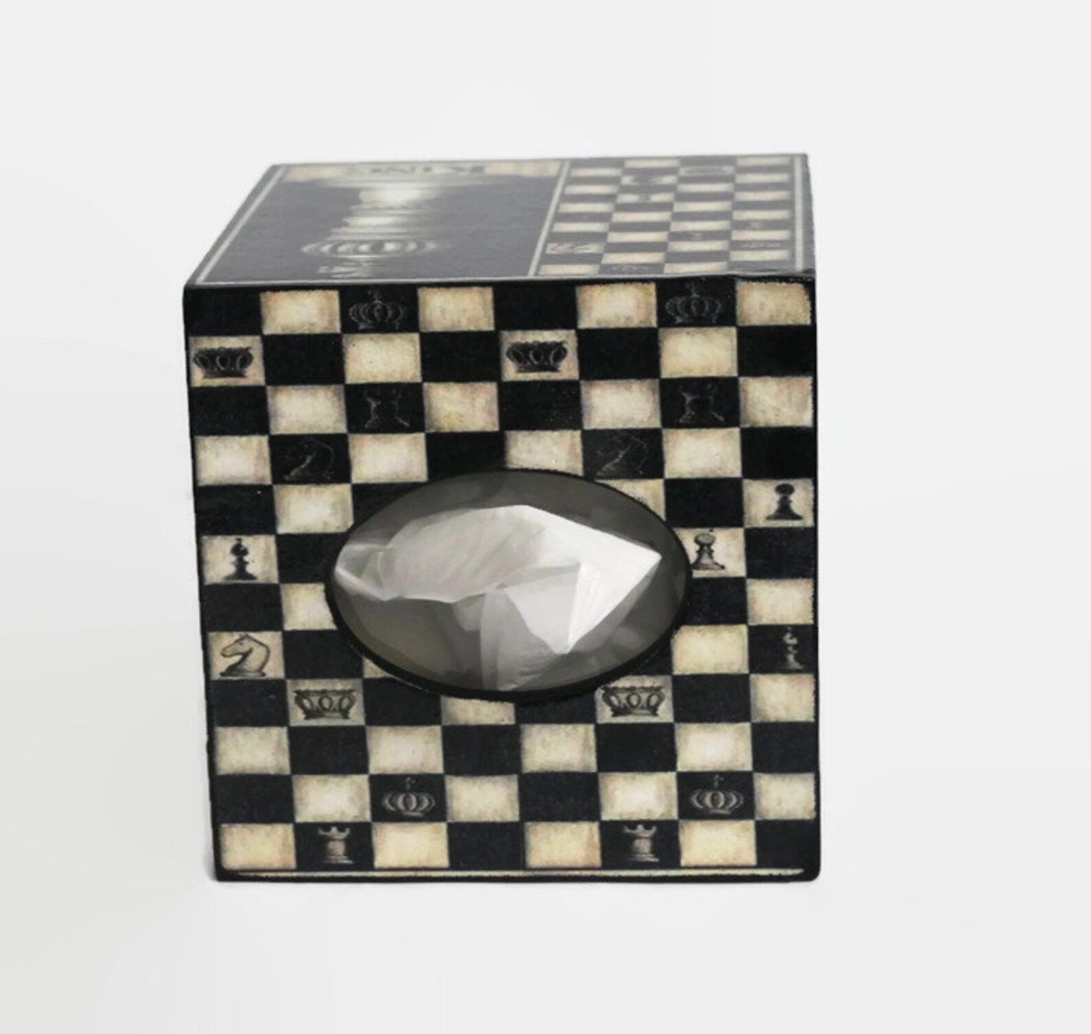 Chess Board Tissue Box Cover Chess Gift Square Tissue Box Wood Tissue ...