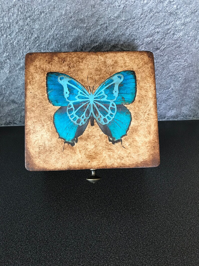 Butterfly Box Jewelry Wooden Box Blue Butterfly Treasure Box Butterfly ...