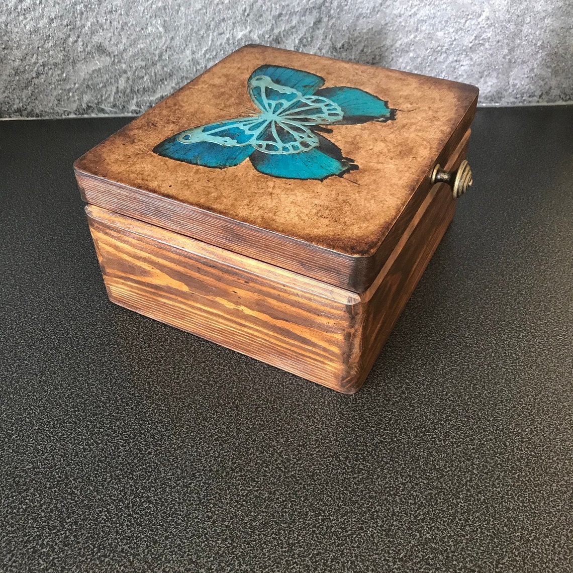 Butterfly Box Jewelry Wooden Box Blue Butterfly Treasure Box - Etsy