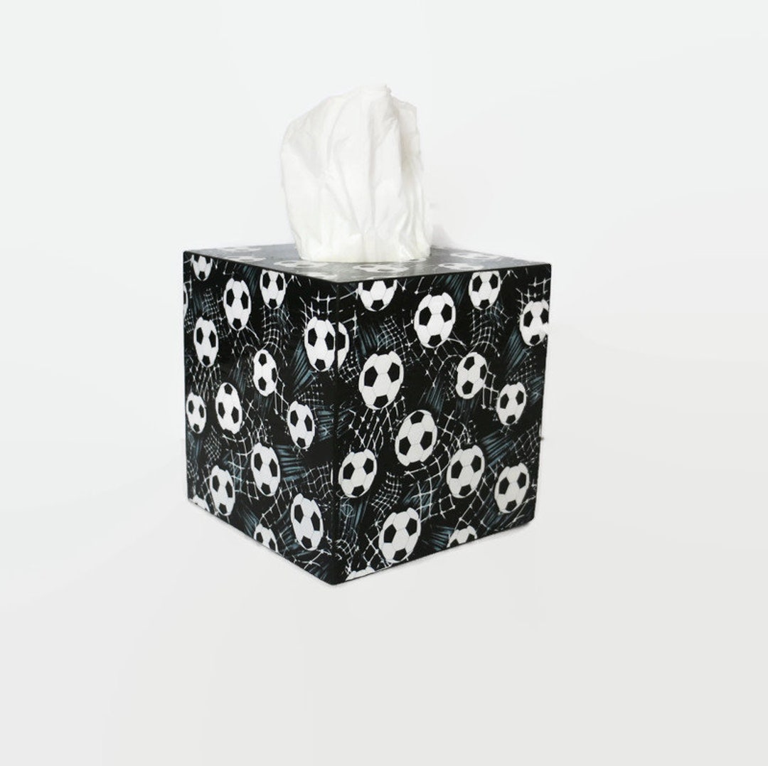 Sports Theme Decor Tissue Box Cover Football Soccer Football Black and ...