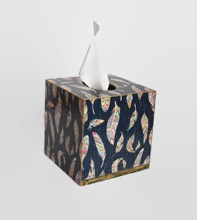 Tissue Box Cover Feathers Square Tissue Box Feathers Decor | Etsy