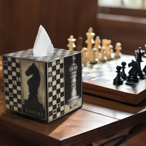 Chess Board Tissue Box Cover Chess Gift Square Tissue Box Wood Tissue ...