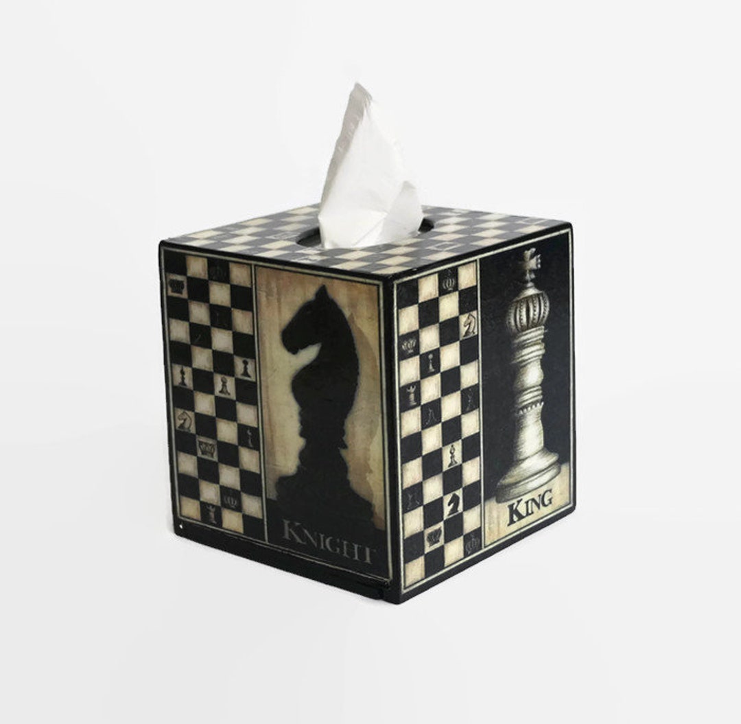 Chess Board Tissue Box Cover Chess Gift Square Tissue Box Wood Tissue ...