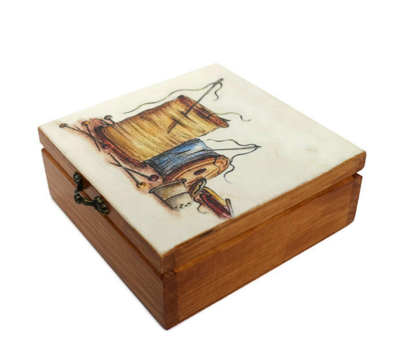 Sewing Box Thread Box Needles Box Small Sewing Box Keepsake Button Box ...