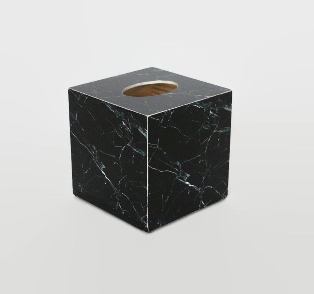Tissue Box Cover Black Marble Napkin Holder Square Tissue Box Marble ...