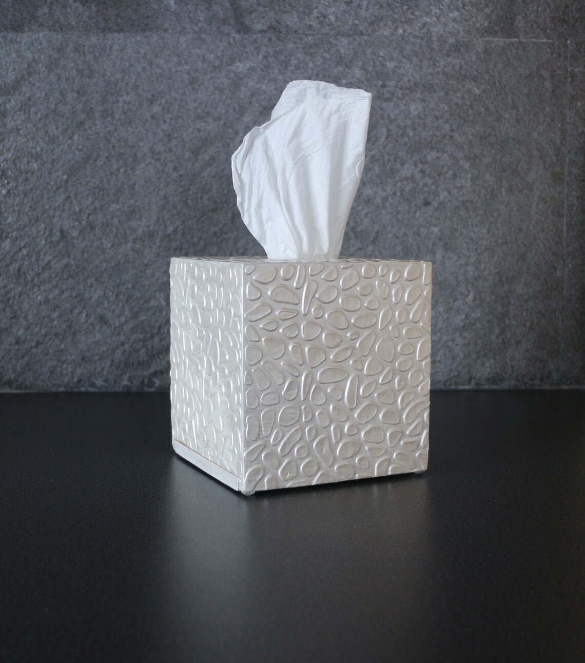 Stones Tissue Box Tissue Box Cover White Stones Wooden Tissue | Etsy