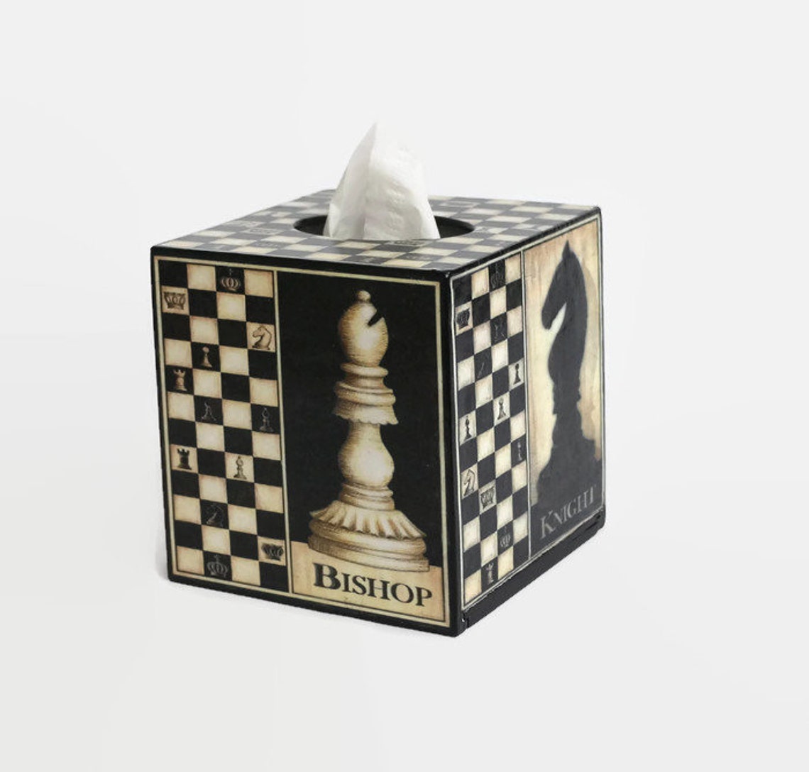 Chess Board Tissue Box Cover Chess Gift Square Tissue Box Wood Tissue ...