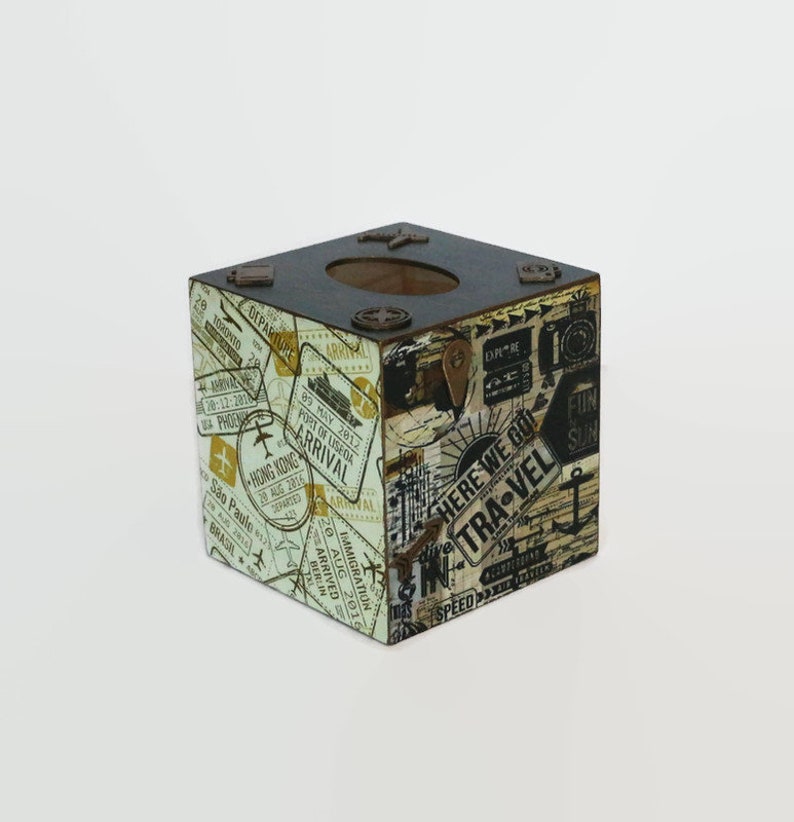 Travel Theme Box Tissue Box Cover Travel Stamps World Map | Etsy