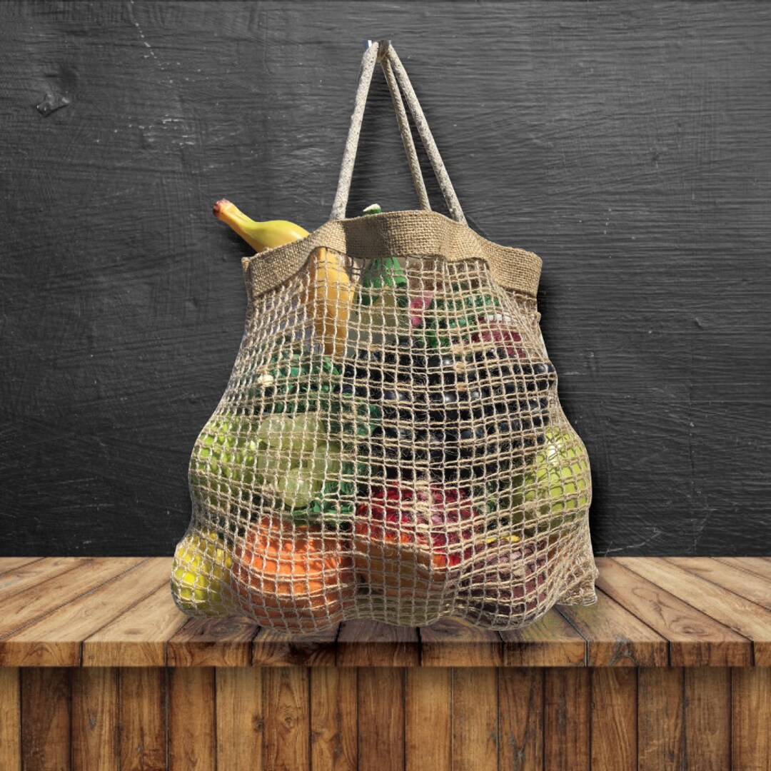Produce Net Bag Reusable Sustainable Handmade Jute Burlap Vegan Fabric ...