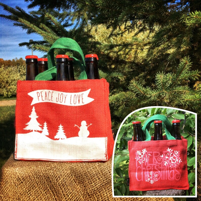 Pair of Two 6-pack Beer Bottle Bag. Christmas Beer Carrier Holiday ...