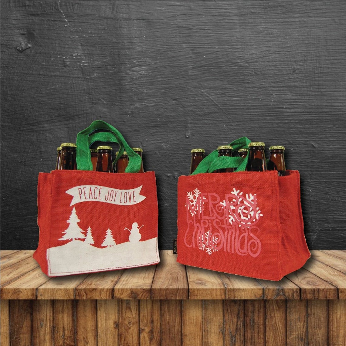 Pair of Two 6-pack Beer Bottle Bag. Christmas Beer Carrier Holiday ...
