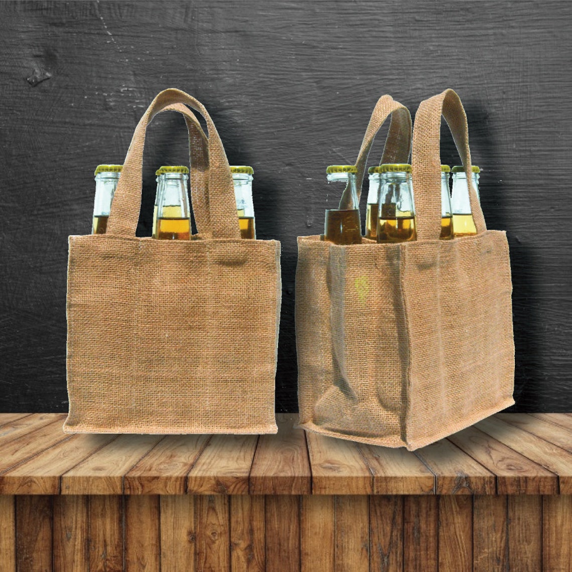 Pair of Two 6-pack Beer Bottle Bag Hand-made Out of Jute and Burlap ...