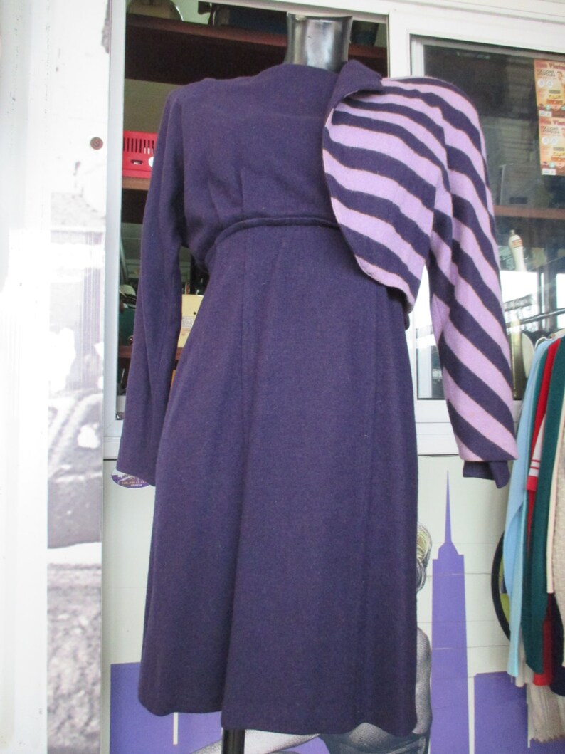 80s Angora Wool Dress Suit/purple/light Violet Striped Top/shoulder ...