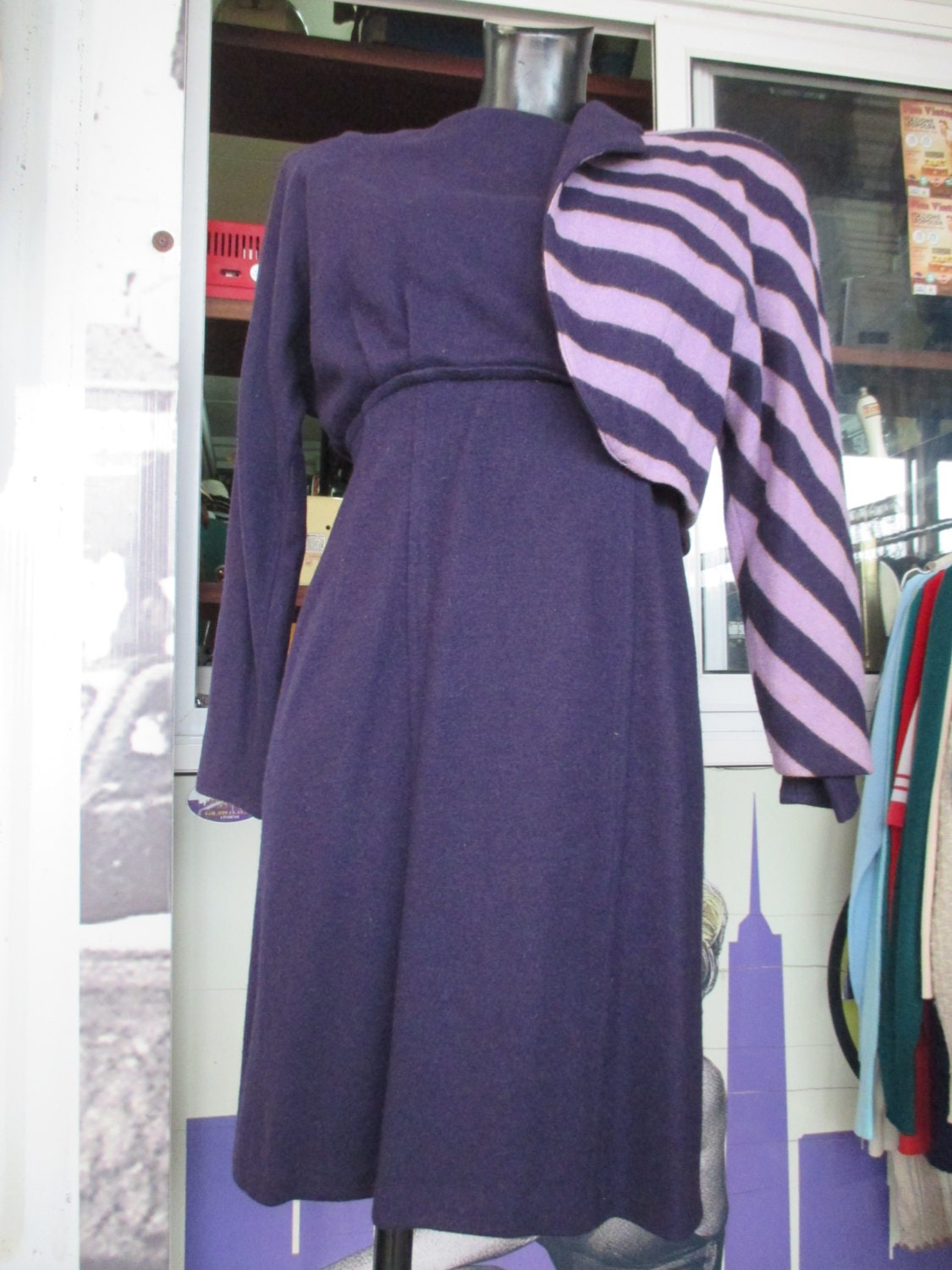 80s Angora Wool Dress Suit/purple/light Violet Striped Top/shoulder ...