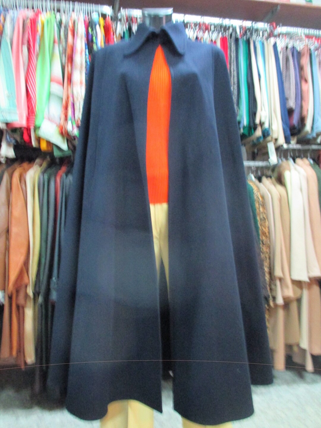 70s Blue Pure Wool Cape/vtg Cloak/made in Italy by rossi/dagger Collar ...