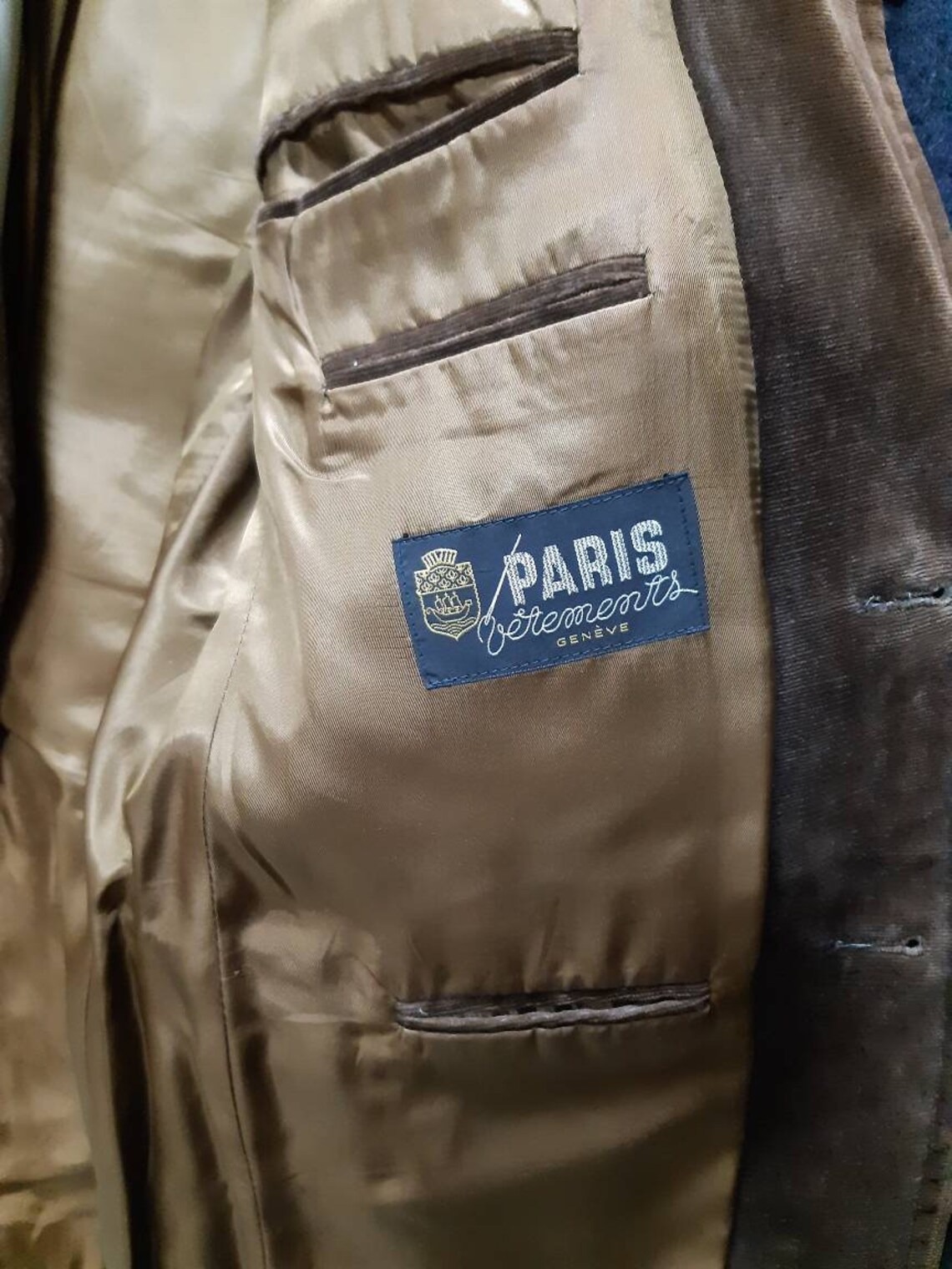 70s brown plain velvet slim jacket/Mods jacket/Big collar/Two | Etsy