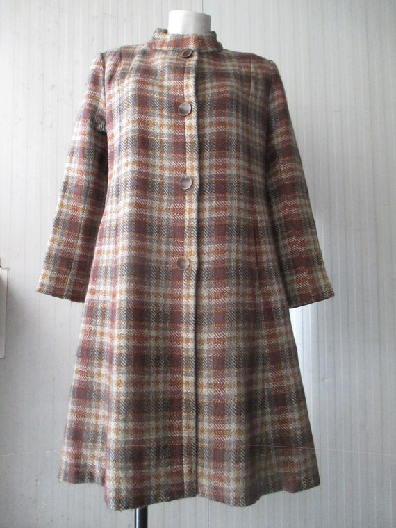 Early 60s Tailored Flared Plaid Coat/mandarin Collar/slit - Etsy