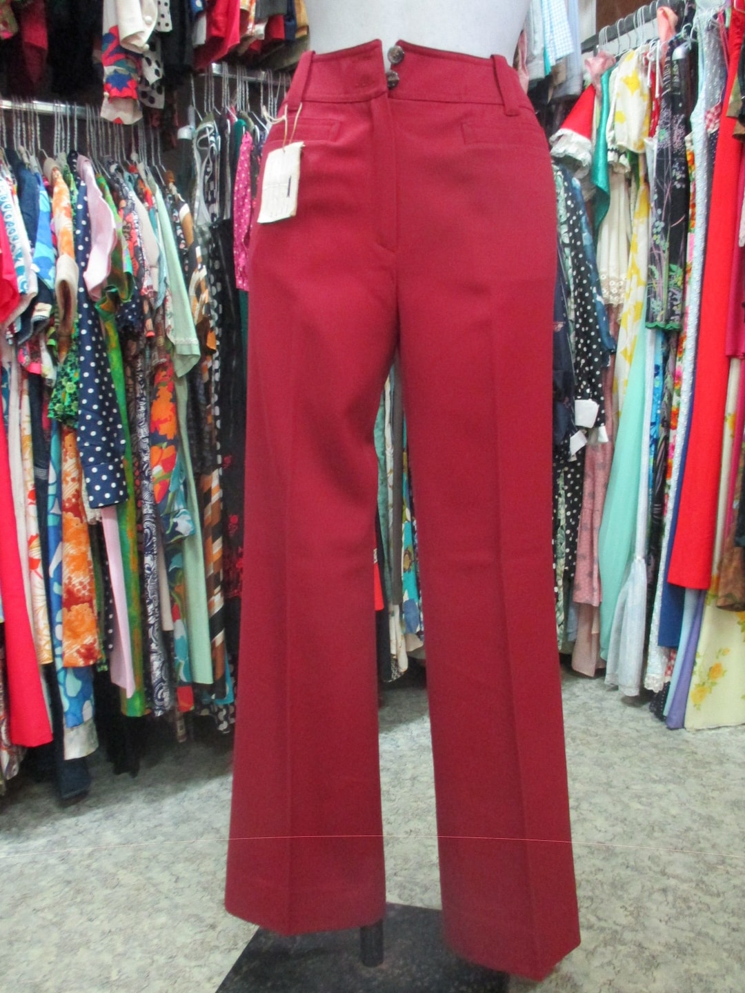Vtg 60s Deadstock Flared Ruby Red Pants/nos 60s Trousers/curlande-paris ...