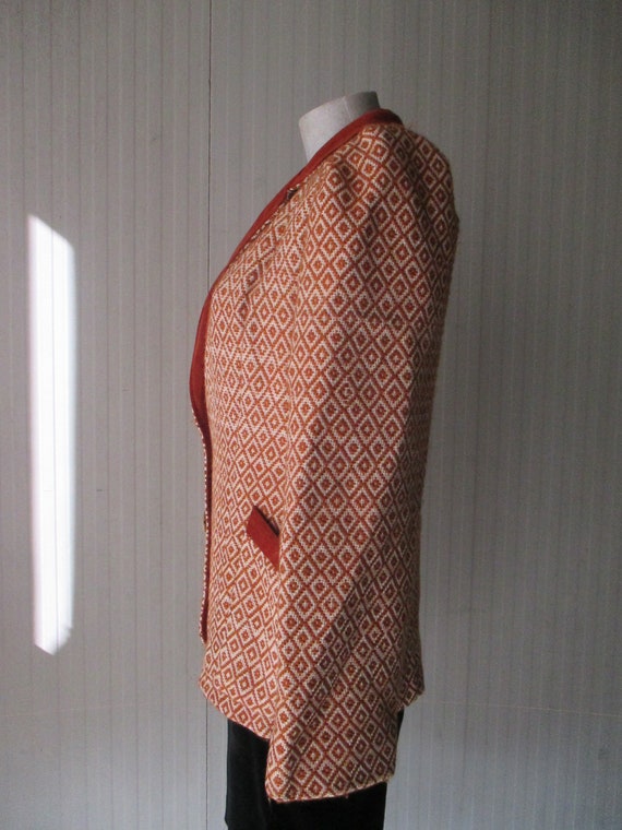 Early 80s pure wool jacket/Argyle pattern/Cream and r… - Gem
