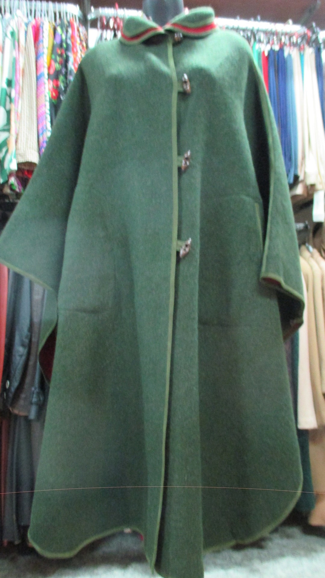 70s/80s Loden Cape. Made in Tyrol by "lindner"/green Outside/red Inside ...