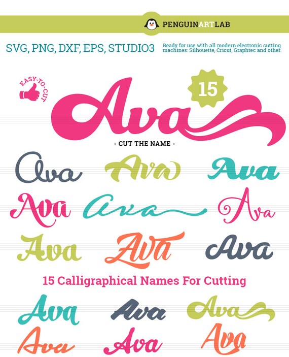 Ava 15 SVG Calligraphical Names For Cutting and Additional | Etsy