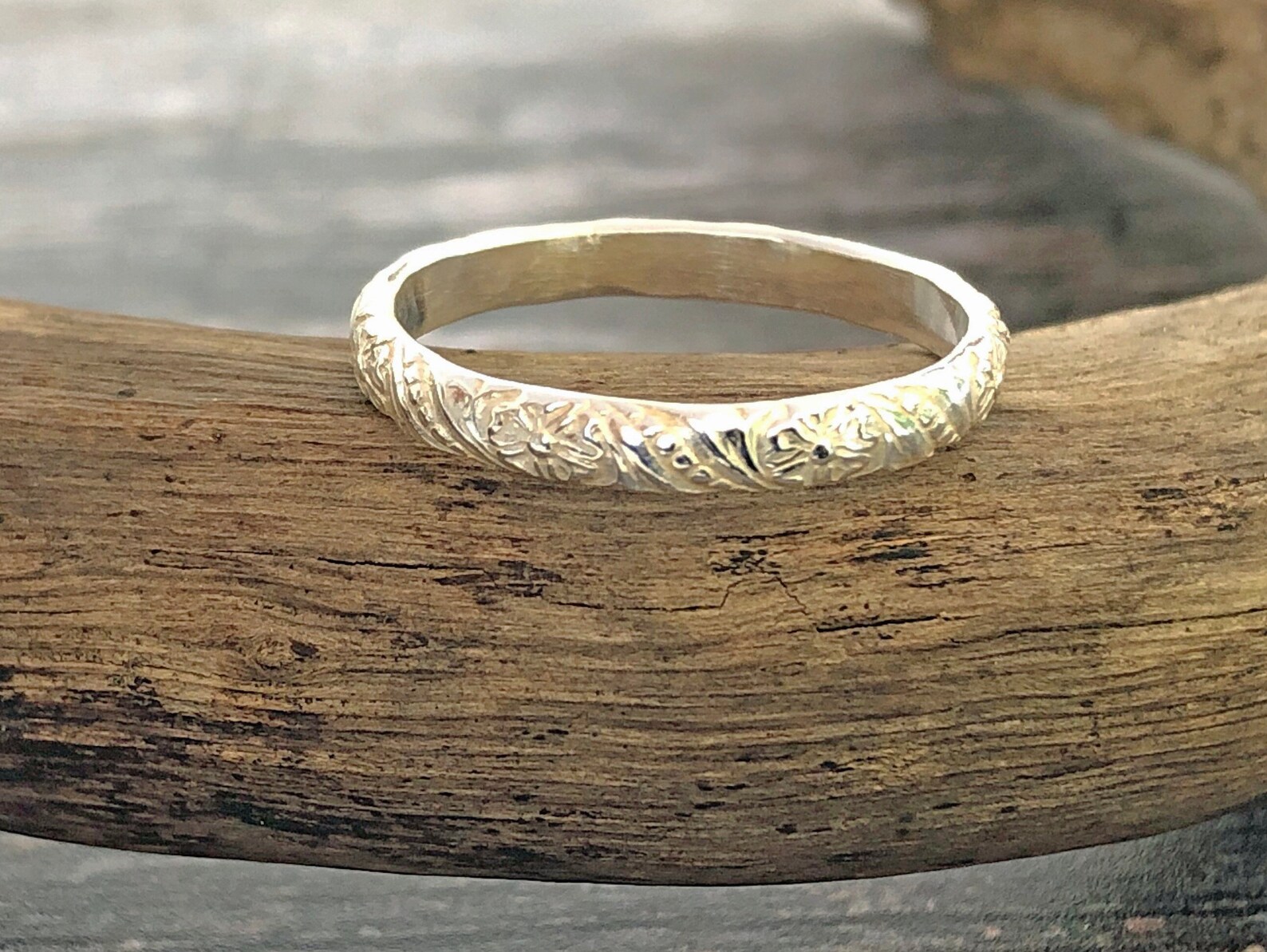 Flower Ring Patterned Sterling Silver Ring Delicate Silver - Etsy UK