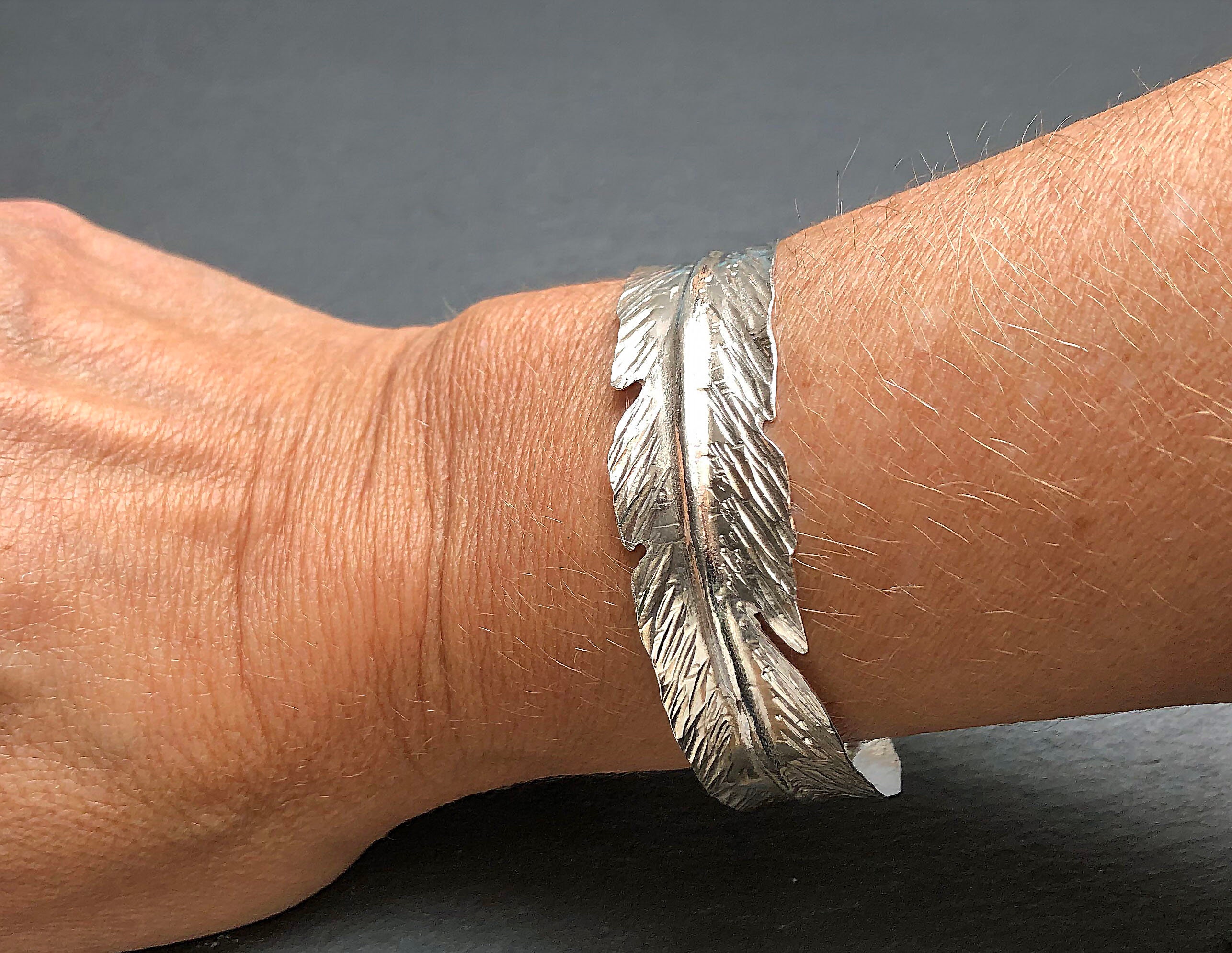 Solid Silver Feather Cuff Bracelet Unique Adjustable Angel - Etsy UK