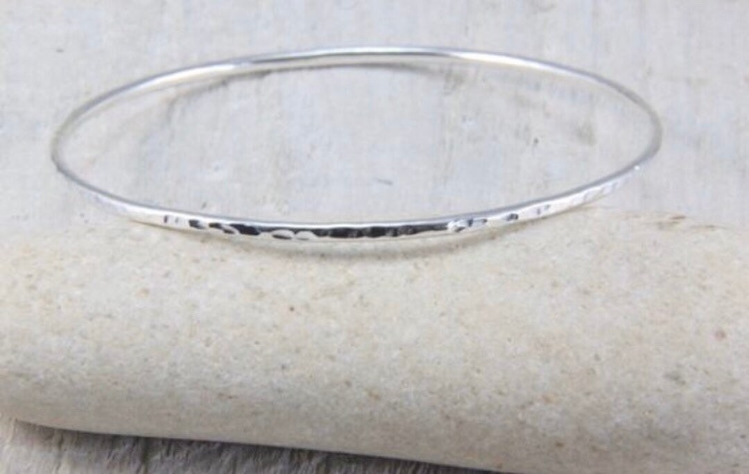 Silver Bangle, Solid Sterling Silver Bangle, Slim Silver Textured ...