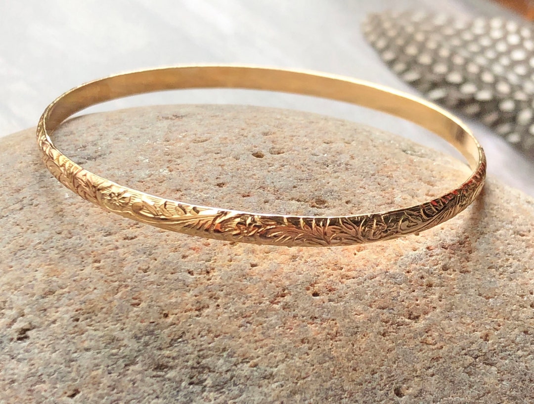 Gold Flower Bangle, 14K Gold Filled Floral Design Bracelet - Etsy