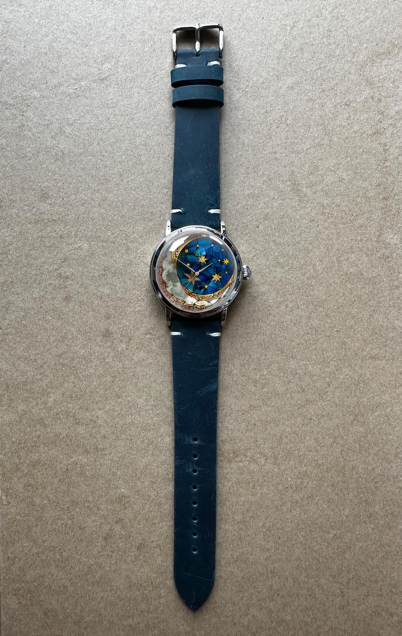 Stars Moon Art Mechanical Leather Wrist Watch - Etsy