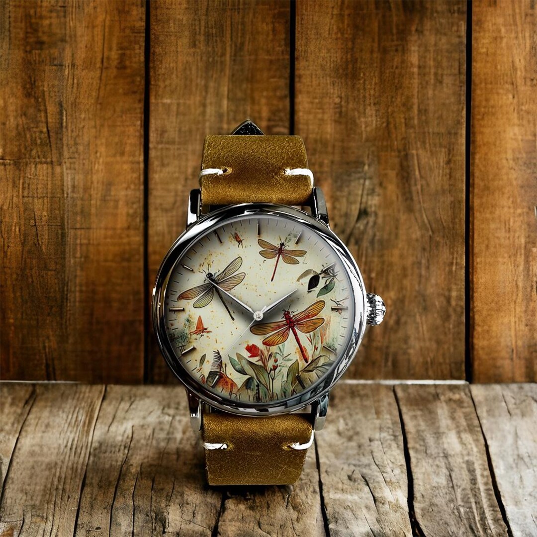 Vintage Dragonfly Leather Watch, Dragonfly Mechanical Watch, Mechanical ...