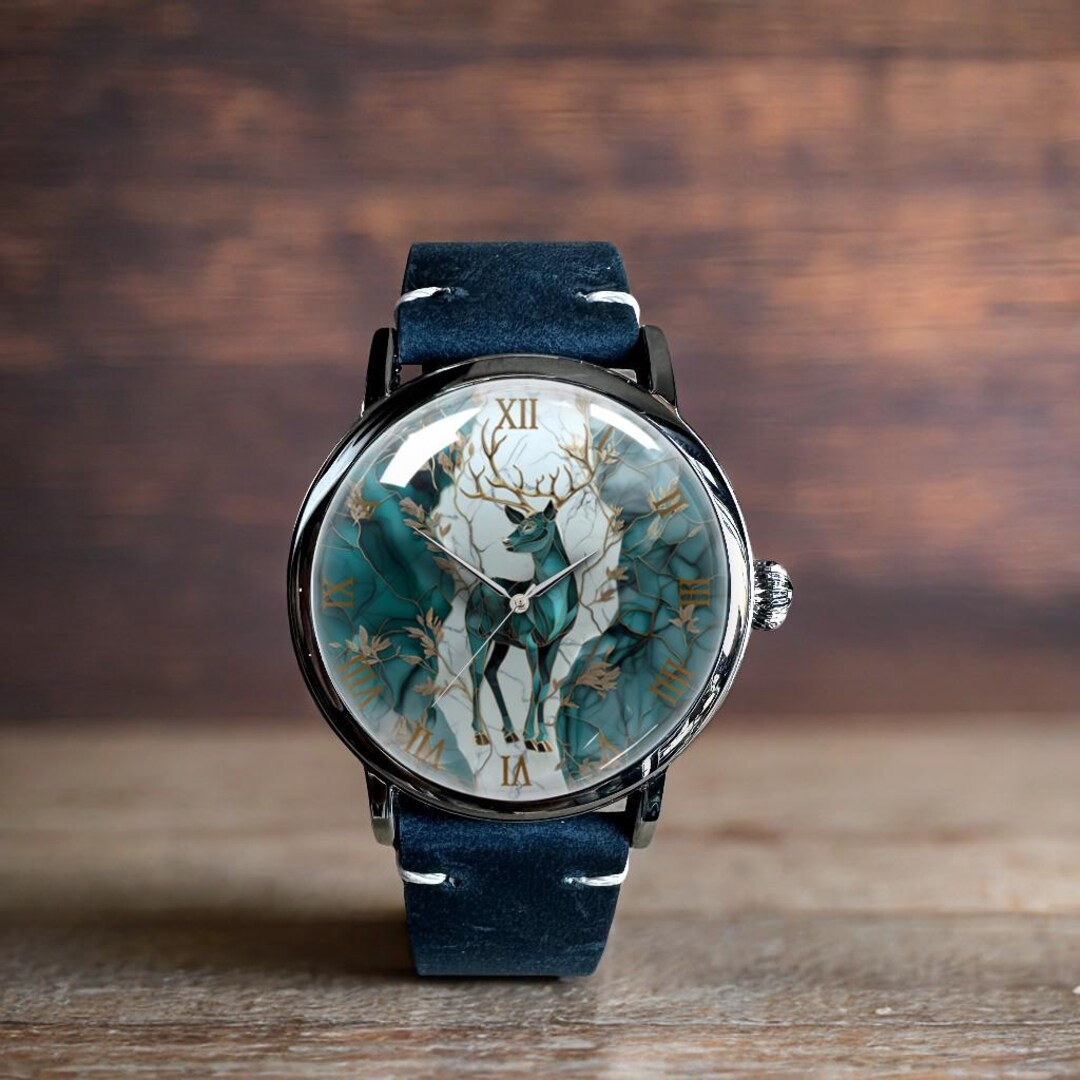 Deer Art Mechanical Leather Wrist Watch - Etsy
