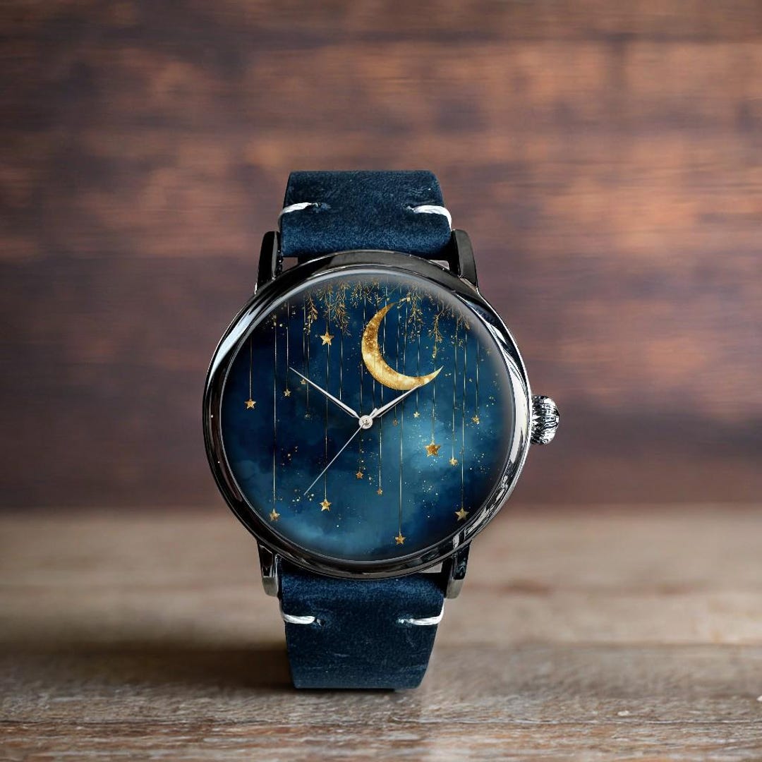Moon and Stars Art Mechanical Leather Wrist Watch - Etsy