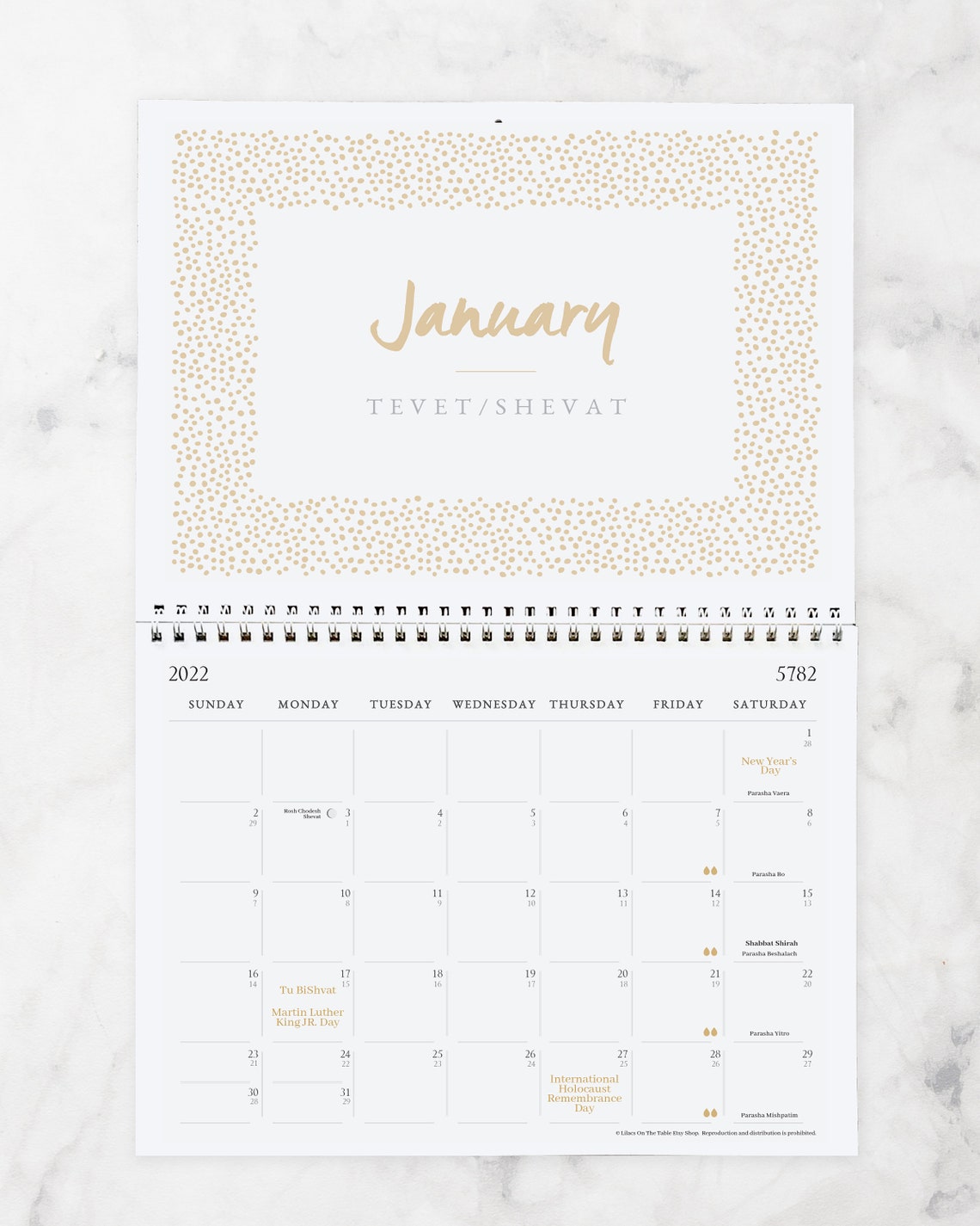 2022 Dotted Modern Jewish Printable Calendar jewish Holidays - Etsy