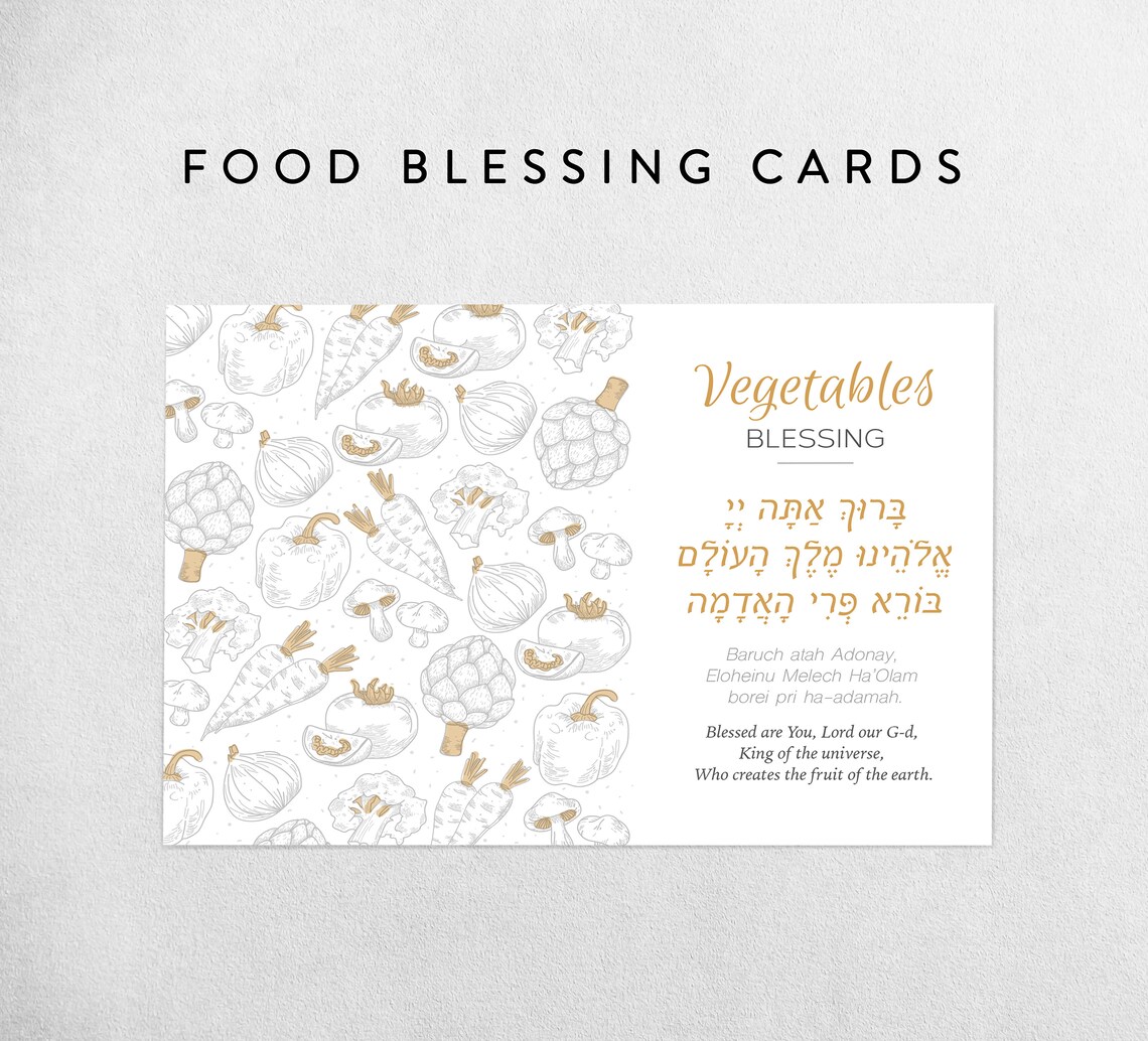 Jewish Food Blessing Cards. Hebrew, Transliteration and English. Modern ...