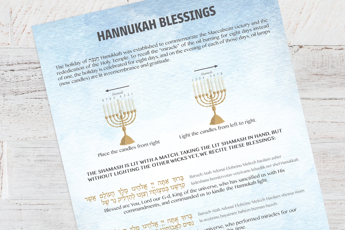 Printable Hanukkah Blessings Card - Etsy