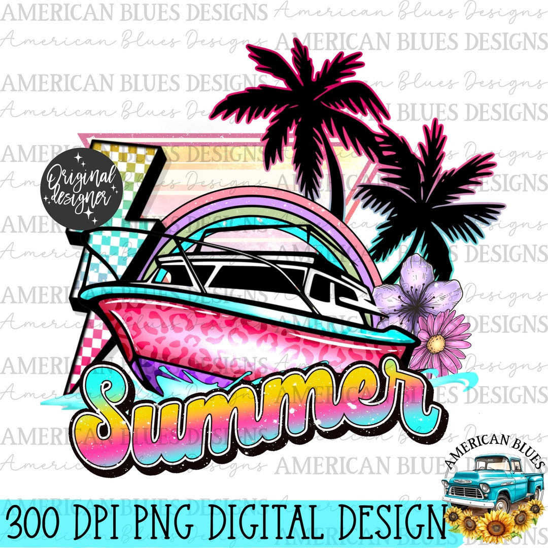 Summer Boat Png, Retro Summer Days, 80s Summer Png, Bright Summer ...