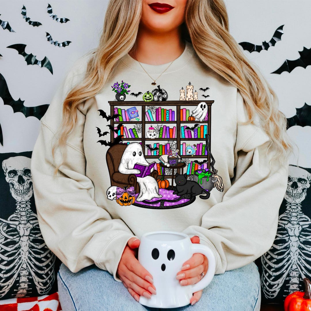 Reading Ghost PNG – Haunted Library Bookshelf Halloween Digital ...