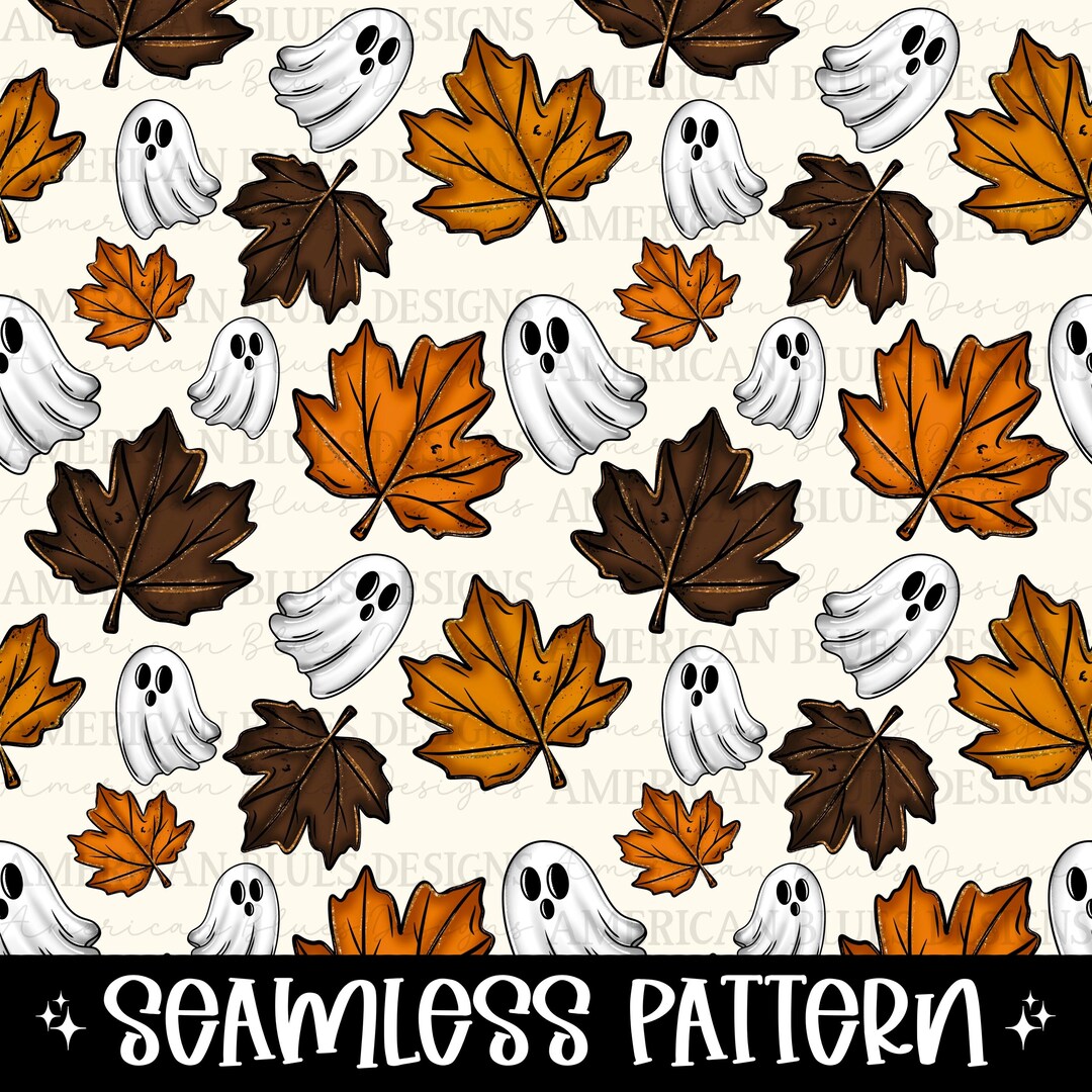 Fall Leaves & Ghosts Seamless Pattern PNG – Autumn Digital Download - Etsy