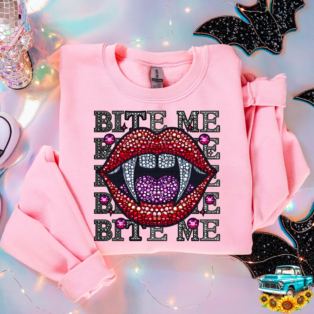Bite Me Vampire Fangs PNG – Faux Rhinestone Halloween Sublimation ...