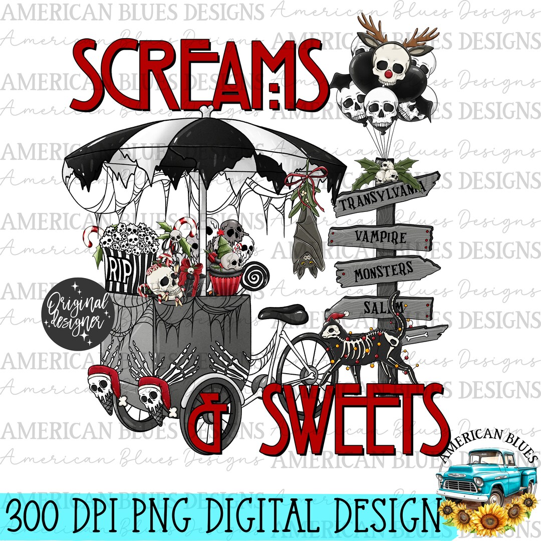 Screams & Sweets, Gothic Christmas Png, Spooky Christmas, DTF, DTG ...