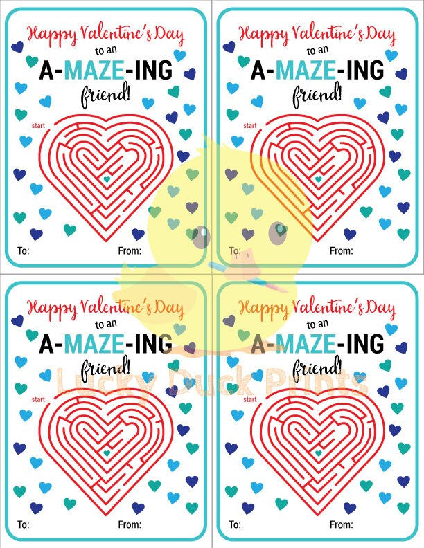 PRINTABLE Valentines for Kids Maze Valentines Boy | Etsy