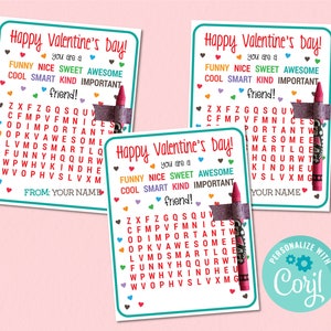 PRINTABLE Valentines Day Word Search Card - Valentines Games - Kids ...