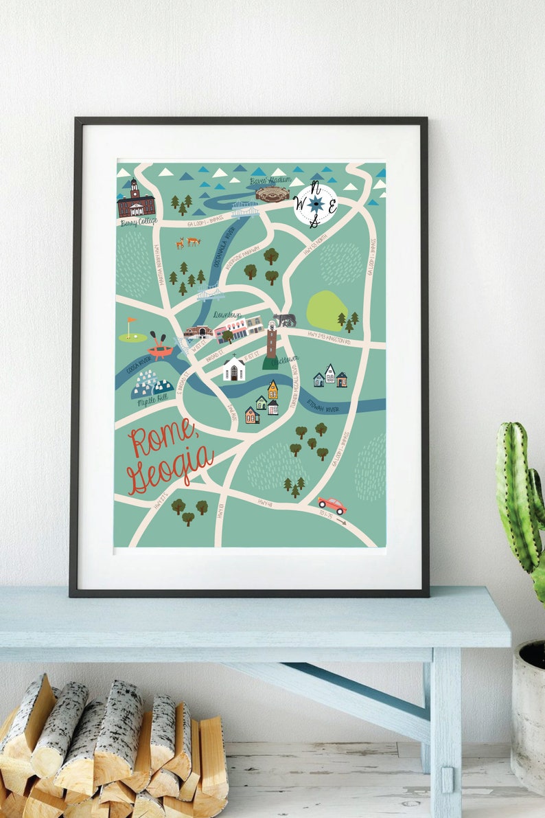 Illustrated Map of Rome Georgia: Children's Art Print (digital Download ...