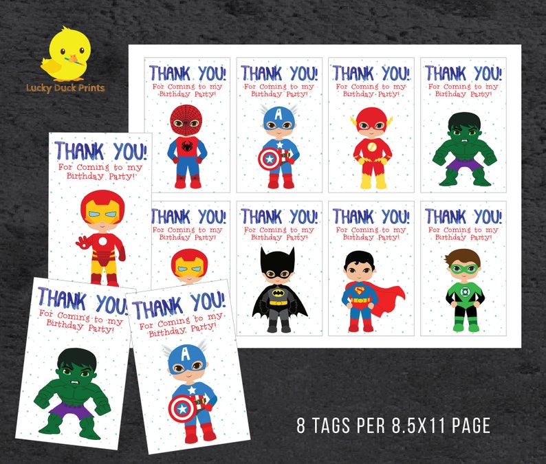 Superhero Thank You Tags: Comic Book Party Favors (digital File) - Etsy