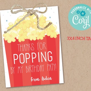 Popcorn Favor Tag, Thank You for POPPING by My Birthday Party, Movie ...